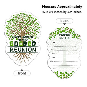 Cusrtyh Greeting Card - 15 Sheets Family Tree Reunion Invitations, Double Sided, Birthday Party Supplies with 15 Envelopes
