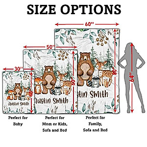 Arteaga Personalized Baby Blankets for Boys, Customized Baby Blankets for Boys, Woodland Animals Baby Blanket, Best Gift for Baby, Newborn, New Mom, Super Soft Plush Fleece, 30''x40''