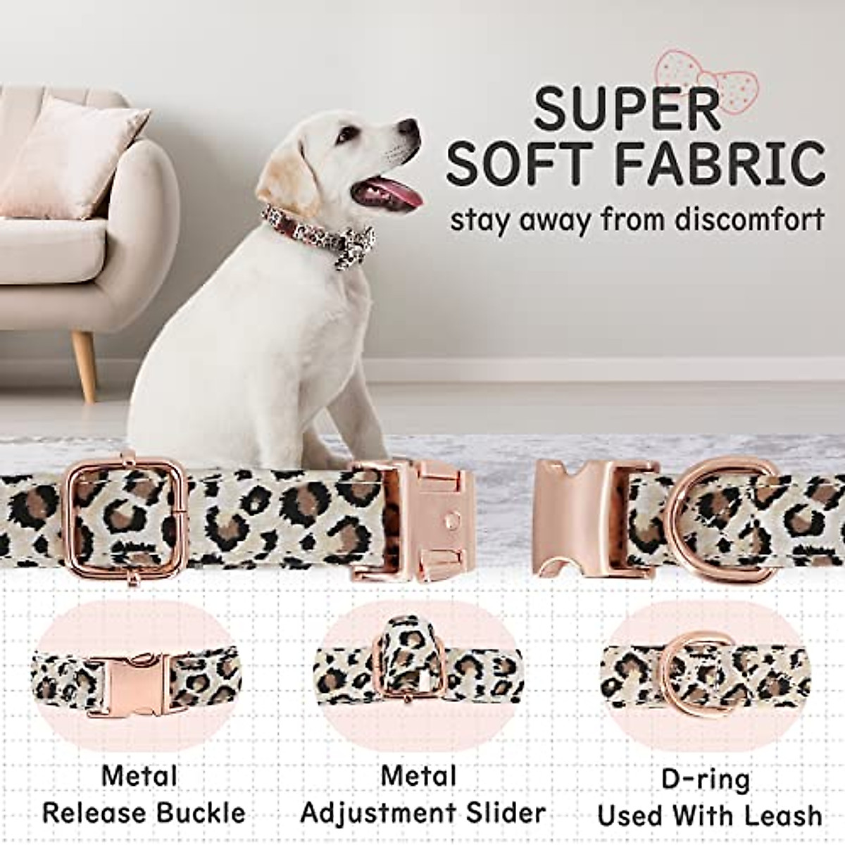 Dog Collar for Small Medium Large Dogs & Cats, Summer Popular Dog Collar with Personalized Print for Girl & Boy Dogs Adjustable Puppy Bow Tie Collar Attachment with Golden Metal Buckle