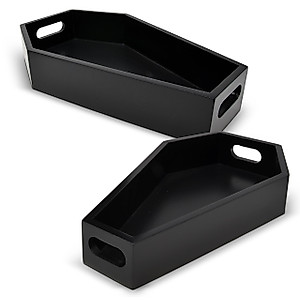 Wood Coffin Tray Halloween Black Serving Trays Set of 2 Sizes Wooden Coffins Shape Dessert Platter Spooky Gothic Home Table Decor Box Organizer Holder