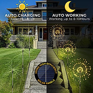 8 Packs Outdoor Solar Firework Lights with Remote 8 Modes 120 Led Waterproof Solar Warm White Garden Firework Lamp Decorative Stake Landscape Light for Pathway Patio Lawn Yard Wedding Party Decor