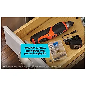 BLACK+DECKER 4V MAX* Cordless Screwdriver with Picture-Hanging Kit (BDCS40BI)