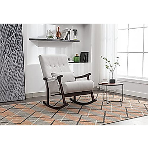 Attaliarec Rocking Chair Nursery, Rocker Glider Chair for Nursery High Back, Accent Living Room Chairs, Tufted Nursing Comfy Chairs for Mom, Gift, Side Pocket, Lumbar Pillow, Light Gray