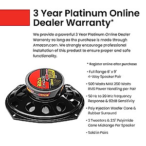 BOSS Audio Systems CH6940 Chaos Series 6 x 9 Inch Car Door Speakers - 500 Watts Max, 4 Way, Full Range, Tweeter, Coaxial, Sold in Pairs, Bocinas Para Carro