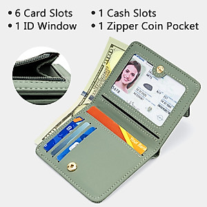 Gostwo Small Wallet for Women, Bifold Card Holder Rfid Wallet Women Genuine Leather with ID Window(CypressGreen)
