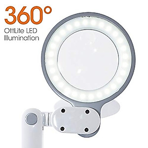 OttLite LED Space Saving Magnifier Desk Lamp – Optical Grade Magnification, Adjustable Arm, Pivoting Head, Portable to Travel, for Crafting & Needlework