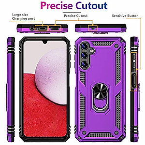 Samsung Galaxy A14 5G Case with Screen Protector [2 Pack], [Military Grade] 16ft. Drop Tested Shockproof Phone Cover with Ring Magnetic Kickstand for Samsung Galaxy A14 5G, Purple