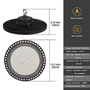 Atocif Led High Bay Light 200W 29,000lm 5000K Daylight, 2PCS LED Shop Lights with US Plug 6’ Cable, Commercial Industrial LED Lights for Shop Warehouse Workshop Garage Factory Lowbay Area