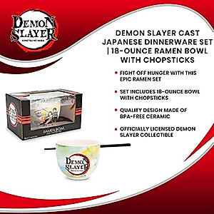 Toynk Demon Slayer Cast Japanese Dinnerware Set | 18-Ounce Ramen Bowl with Chopsticks