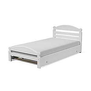Twin Trundle Bed White Finish Solid Pine Wooden Arizona Trundle Bed 39 x 75 in Wooden Slats Support Unfinished Bedroom Single Wooden Bed Frame Hand Finished