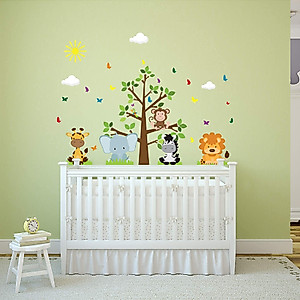 Baby Safari Animals Wall Decals 30pcs for Kids Bedroom - Rooms and Stickers