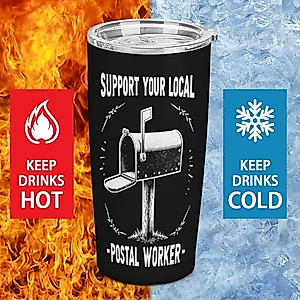 Support Your Local Postal Worker 1 20 OZ Stainless Steel Tumbler Travel Car Coffee Mug with Straw Lid Cleaning Brush Coffee Tumbler Mug for Women Men