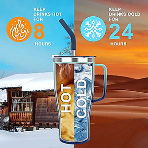 Zukro 32 oz Insulated Tumbler with Handle and Straw, Double Wall Stainless Steel Cup with Lid, No Sweat, Leak proof, Keep Drinks Cold 24 Hours, Dishwasher Safe, Fit in Cup Holder,