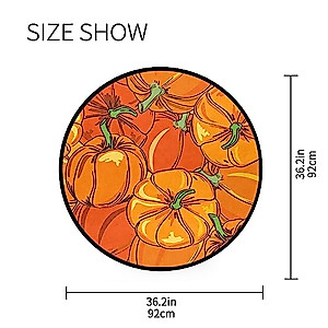 Abstract Pumpkins Pattern Area Rug Round 3ft Thanksgiving Harvest Circular Carpet Floor Mat Soft Non Skid for Living Room Dining Holiday Decor Seasonal Washable