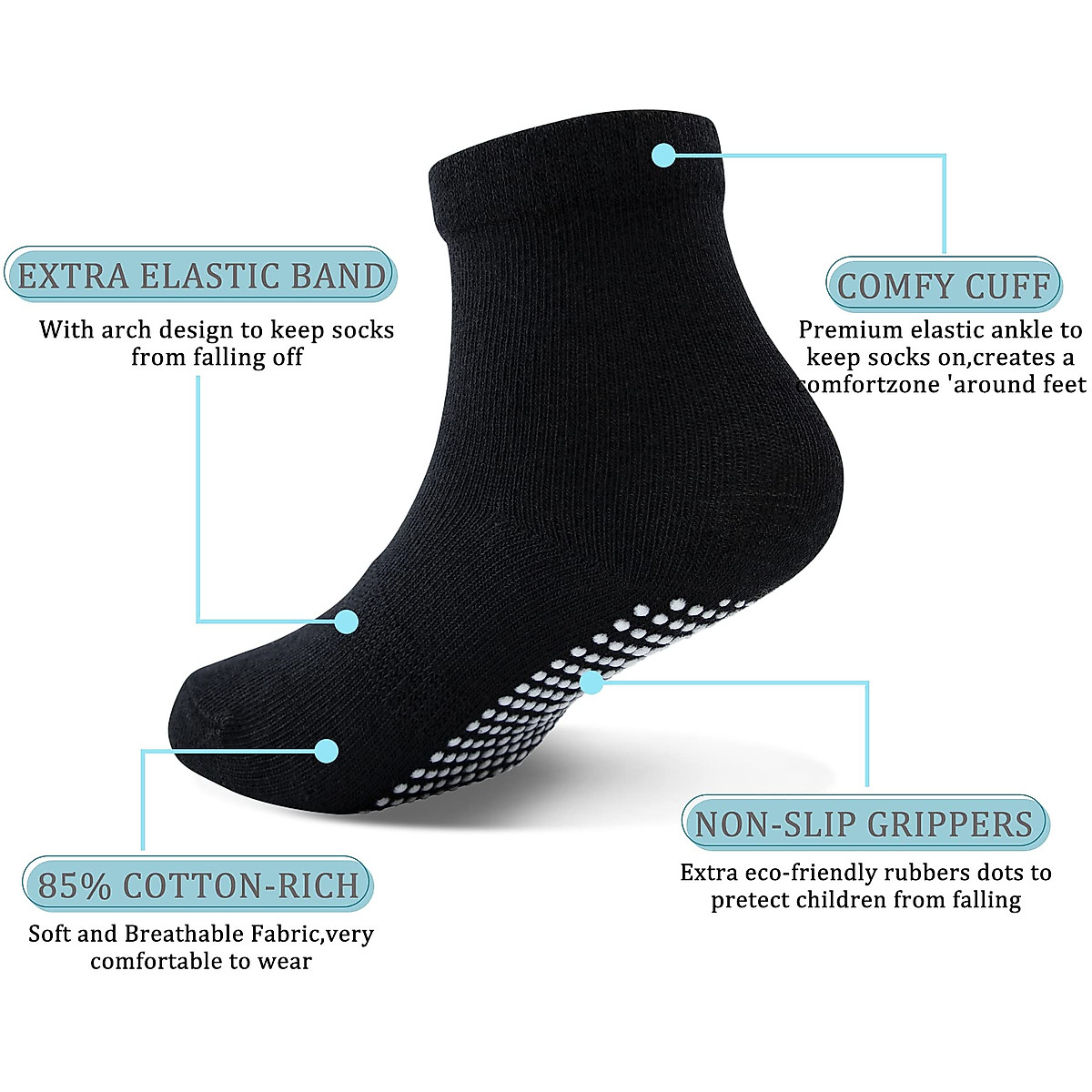 Tenpluszero Baby Crew Socks with Anti Slip Grips for Infants Toddlers Little Kids Boys Girls (9 Pairs - Black,White,Gray, 6-12 Months)