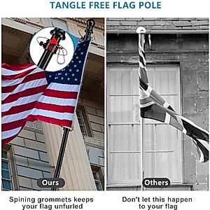 Flag Pole for House with American Flag-Black Flagpoles Residential Kit with 5FT Tangle Free Metal Flag Poles,3x5 Embroidered US Flag and Holder Bracket,Stainless Steel for Outside Porch,Outdoor,Boat
