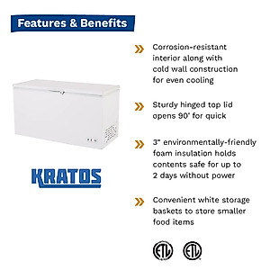 Kratos Refrigeration 69K-748HC Solid Top Chest Freezer, 15.9 Cu. Ft. Capacity