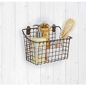 Spectrum Diversified Vintage Large Cabinet & Wall-Mounted Basket for Storage & Organization Rustic Farmhouse Decor, Sturdy Steel Wire Storage Bin, Bronze
