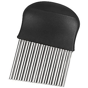 Strong Crinkle Cutter Heavy Duty French Fry Knife Thicken Stainless Steel Wavy Chopper Black Handle Durable Slicer for Potato Cucumber Veggies (Black)