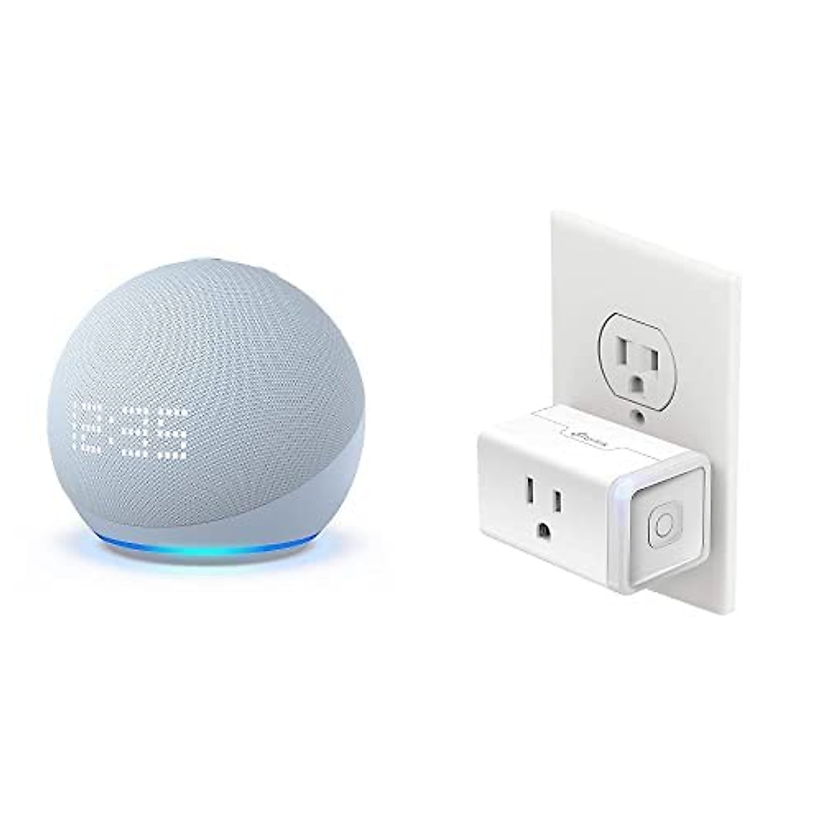 Echo Dot (5th Gen) with Clock | Cloud Blue with Kasa Smart Plug Mini