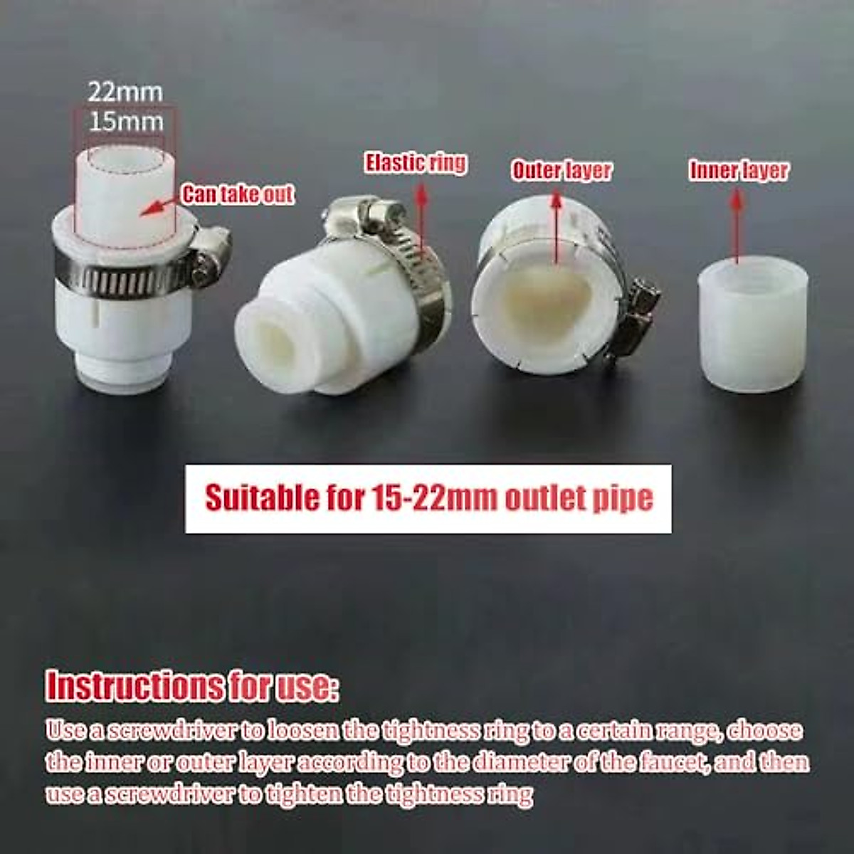 WSDMAVIS 5Pcs 360° Rotatable Universal Faucet Adapter Anti-Splash Threadless Faucet Aerator Connector for Kitchen Bathroom Home Use for 15-22mm Outlet Pipes