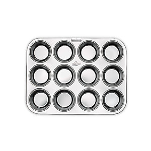 Fox Run 12-Cup Muffin and Cupcake Baking Pan, 10.5 x 13.75 x 1.25 inches, Silver