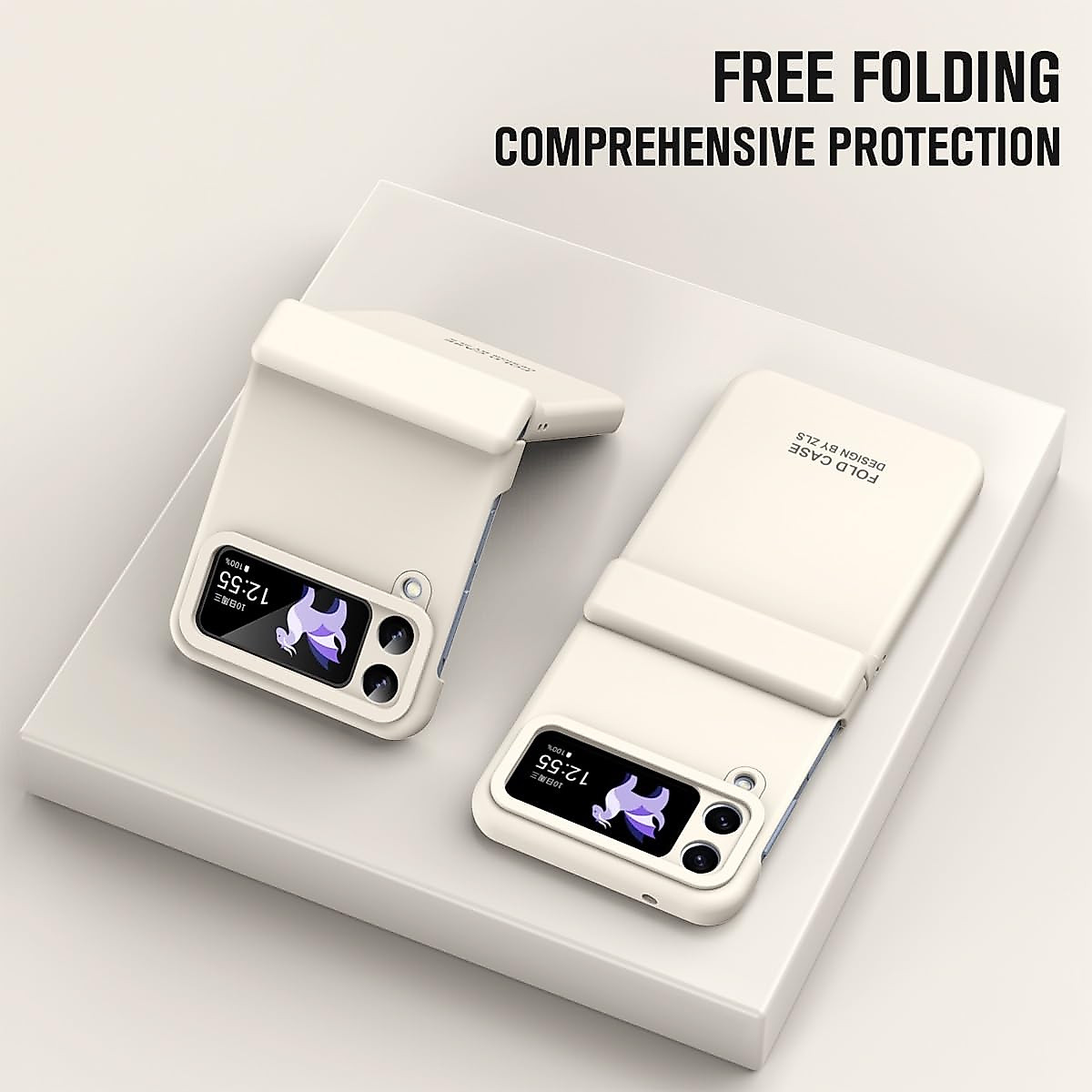 Phone Case Ultra-Thin Lightweight Case Compatible with Samsung Galaxy Z Flip 4 5G with Hinge+Screen Protector Shockproof Full Protective Rugged Cover for Galaxy Z Flip 4 5G Phone Cover (Color : Beige