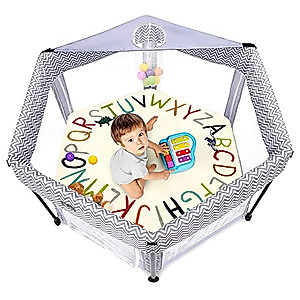 STARUIA Colorful ABC Kids Rug Play Mat for Playroom, 55"x47" Hexagon Washable Nursery Rug for Boys Girls Bedroom, Non-Slip Educational Rainbow Carpet for Classroom Reading Room