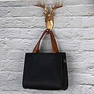 Kepfire Elegant Wall Art Cartoon Bedroom Christmas Hook Mural Home Decoration Creative Animal Gold Deer Head Coat Bag Key Cap Punch-Free Hanging Resin Nordic Style