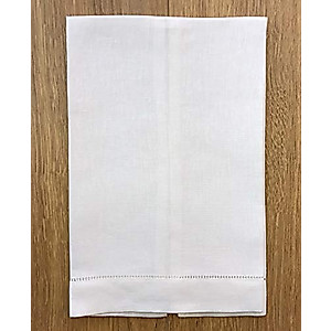 Minhcraft White Linen Hem Stitch Hand Towels - Set of 6 14"x22"-Ladder hemstitch 100% Linen Cloth Guest Towels Luxury