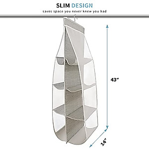 Hanging Purse Organizer - 8 Pockets Closet Mesh Handbag Organizers for Handbag Bag - Foldable Collection Storage Holder Space Saving Organizers, Great for Wardrobe Closet Bedroom (Grey, 43"L x 14"W)