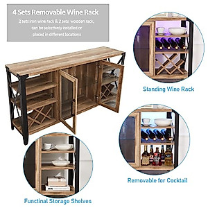 Vabches Wine Bar Cabinet for Liquor and Glasses, Farmhouse Coffee Cabinet, Home Living Room Dining Room, Sideboard Buffet with Storage Kitchen, 58 in(L) (Rustic Oak)