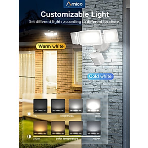 Amico Smart LED Motion Sensor Outdoor Lights, 40W Flood Lights Work with Alexa/Google Home, 4000LM Security Lights, 2700-6500K, IP65 Waterproof, App Controlled WiFi Flood Light for Garage, Yard