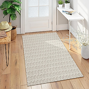 Collive Boho Washable Area Rugs 3x5 Braided Entryway Rug, Farmhouse Woven Carpet Non Slip Kitchen Rugs Rubber Backed Bedroom Rugs Neutral Area Rug Indoor Front Door Rugs for Entrance Bathroom, Tan