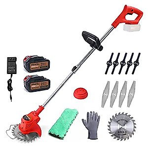 21V Battery String Trimmer, Cordless String Grass Trimmer 47 Inch Lightweight Electric Weed Wacker with 2 Li-Ion Battery Powered, 3 Types Cutting Blades for Lawn, Yard, Garden, Bush Trimming & Pruning