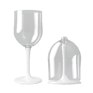 BOSO Portable Collapsible Wine Glass-Unbreakable, Shatterproof Clear Plastic Wine Glass-BPA FREE, Dishwasher Safe, Detachable Stem Wine Cup-Perfect Camping, , and Travel (white color), D8.0*H11.0CM