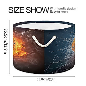 ALAZA Basketball Ball Fire Water Storage Box Toy Basket Laundry Storage Organizer Bins with Handles Large Baskets for Living Room Nursery Decor