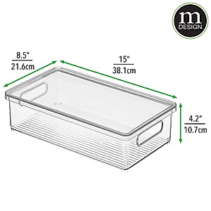 mDesign Plastic Stackable Kitchen Cabinet Storage Bin Box with Handles/Lid - Fridge, Cupboard, Countertop Food Storage for Snacks Stacking Organization, Ligne Collection, 8 Pack, Clear