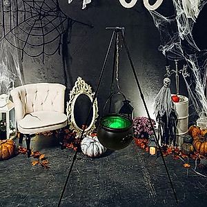 Sarkoyar Halloween Decor Outdoor,Witches Cauldron on Tripod with Green Light,Black Plastic Bowl Decor,Hocus Pocus Candy Bucket Decor for Home Patio Garden Lawn Outside Black
