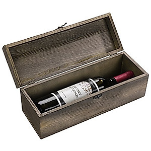 MyGift Rustic Burnt Solid Wood Wine Bottle Gift Box with Latched Lid, Decorative Bottle Storage Carrying Case with Chalkboard Label, Set of 2