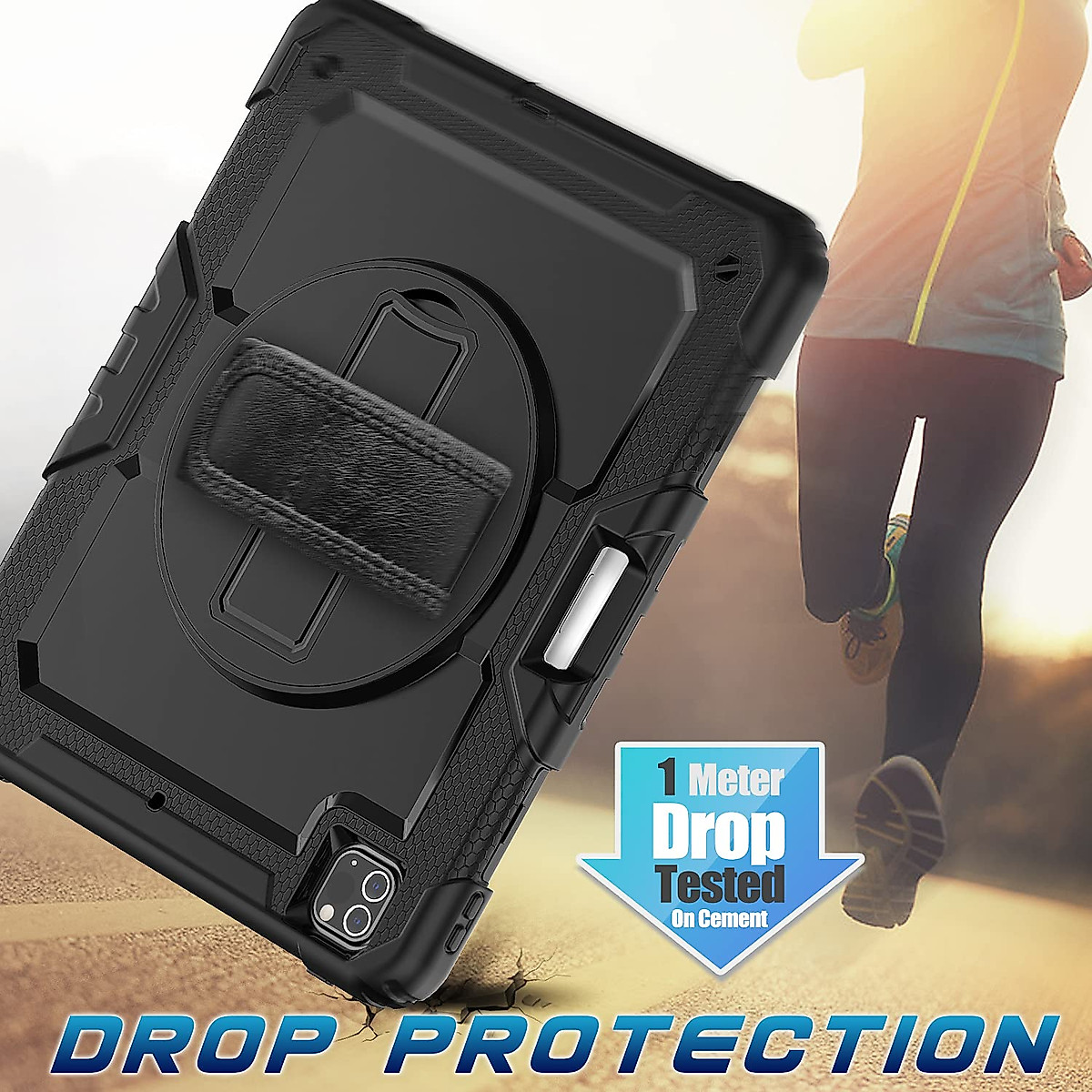 Timecity Protective Case for iPad Pro 12.9 inch 6th/ 5th/ 4th/ 3rd Generation, with Strong Protection, Screen Protector, Hand/Shoulder Strap, Rotating Stand, Pencil Holder - Black