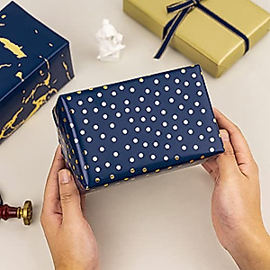 MAYPLUSS Wrapping Paper Roll - Mini Roll - 17" X 120" Per roll - Navy Gold Design (42.3 sq.ft.ttl)
