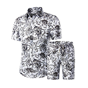 Litteking Men's 2 Piece Tracksuits Floral Hawaiian Sweat Suit Casual Short Sleeve Shirt and Shorts Suit Set Sports Outfit Style 1 2XL