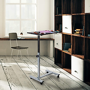 Seville Classics Airlift Height Adjustable Mobile Rolling Laptop Cart Computer Workstation Desk Table Bundle for Home, Office, Classroom, Hospital, w/Wheels