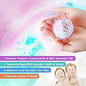 Bath Bombs for Kids, Unicorn Kids Bath Bombs with Toys Inside, Bath Bombs for Girls with Surprise Inside, Unicorns Toys Set for Girls with Jewelry Princess Toys, Birthday Children's Day