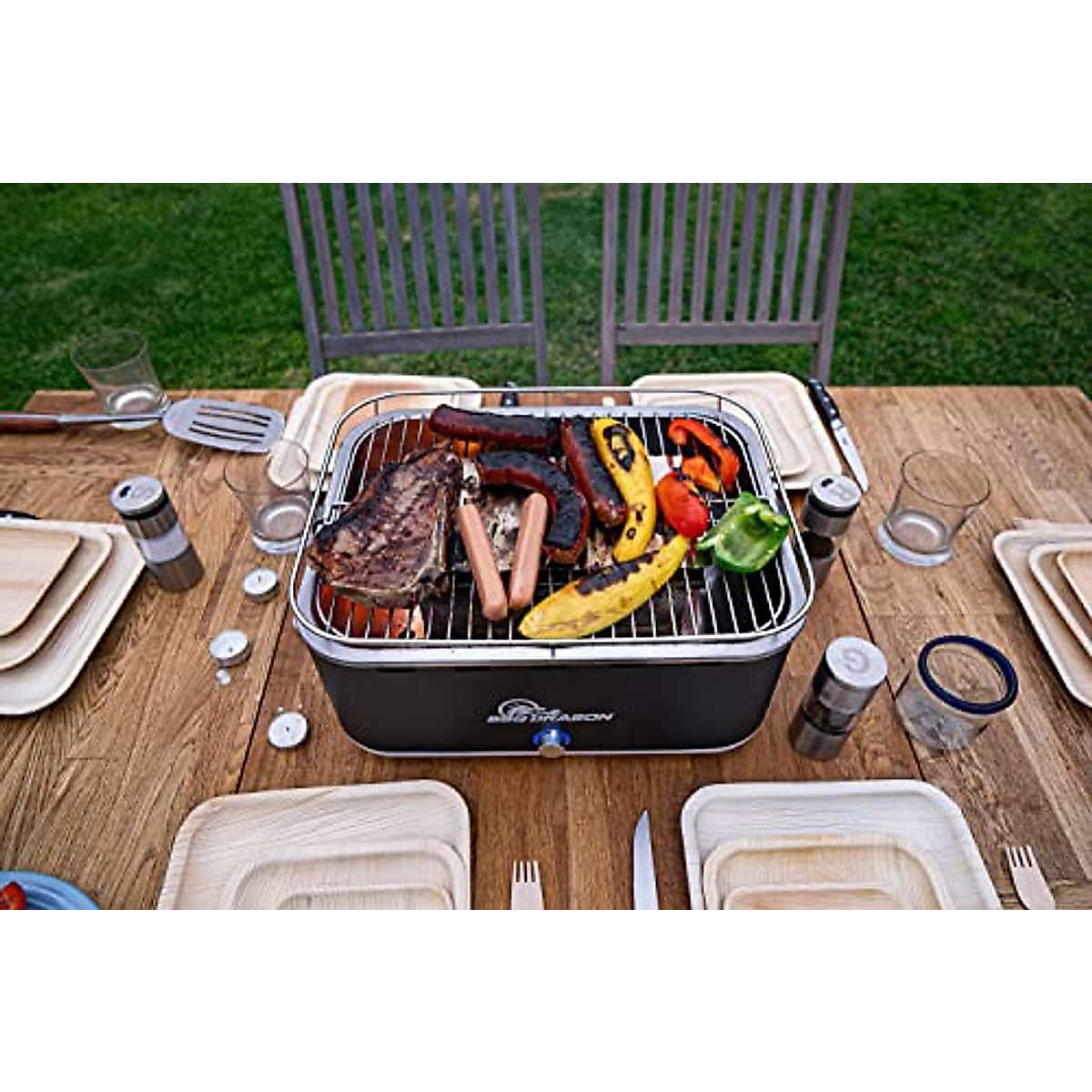BBQ Dragon Zephyr Portable Grill - BBQ Grill with Built-in Adjustable Speed Fan - Table Top Mini Grill with Stainless Steel Inner Liner - Portable Charcoal Grill for Camping, Beach or Outdoor Picnic