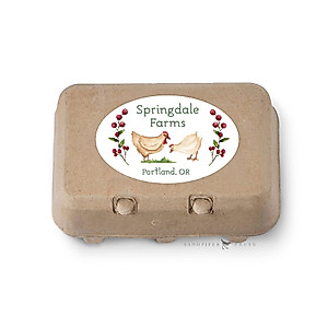 Egg Carton Labels - Custom oval personalized stickers, hens and red berries, 3.25" x 2", 10 per sheet