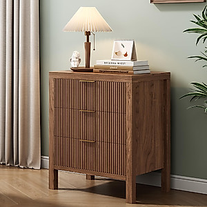 JZXSHD Nightstand with 6 Drawers, Dresser and Nightstand Sets, Bedside Tables, Mid Century Nightstands with 6 Wide Drawers for Bedroom, Kids’ Room, Hallway, （Walnut X 2pcs）