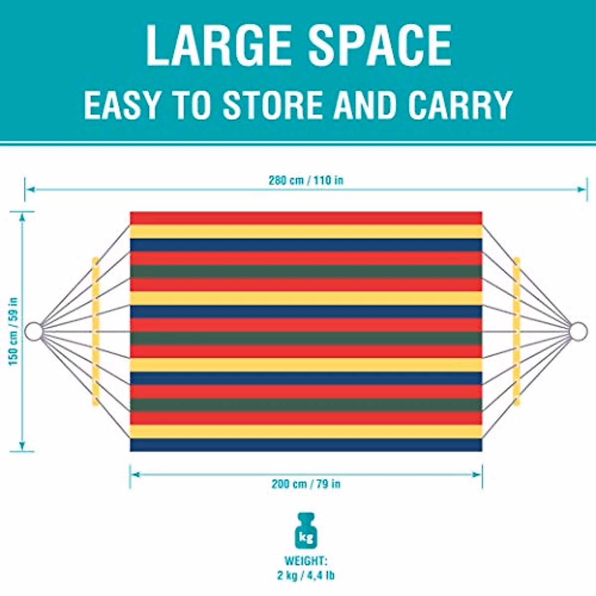 Thecozymonkeys Large Cotton Double Hammock - Tree Hammock for Indoor Outdoor Garden Patio - Cotton Fabric with Portable Bag 2 Tree Straps 2 Premium Carabiners Rope Spreader Bar and Steel Hooks