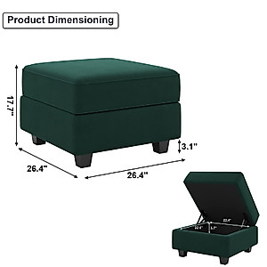 Belffin Storage Ottoman Module for Modular Sectional Sofa Square Seat Cube Velvet Foot Stool Green